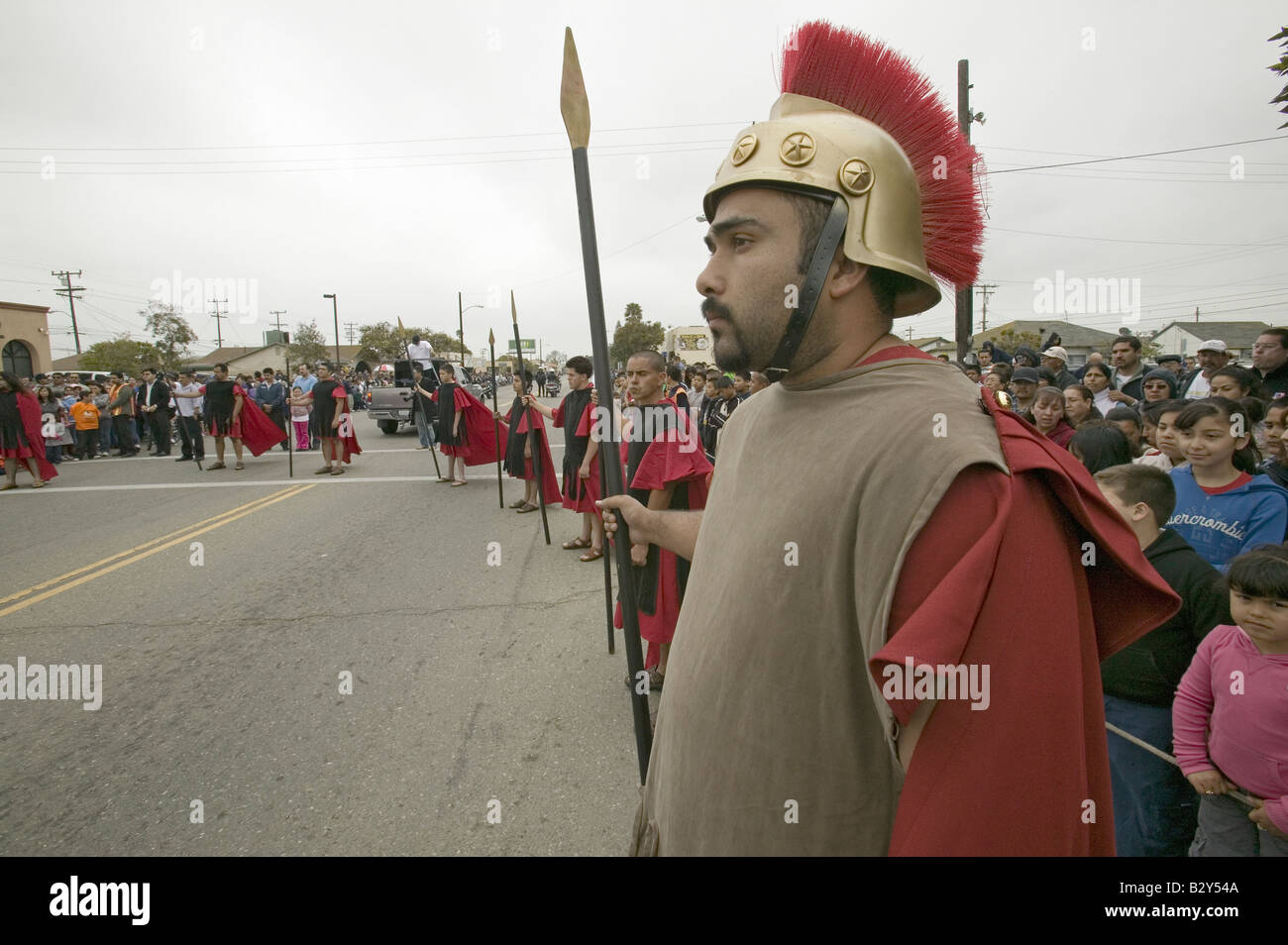 Roman Solider reenactors holding back crowd on Good Friday, Easter ...