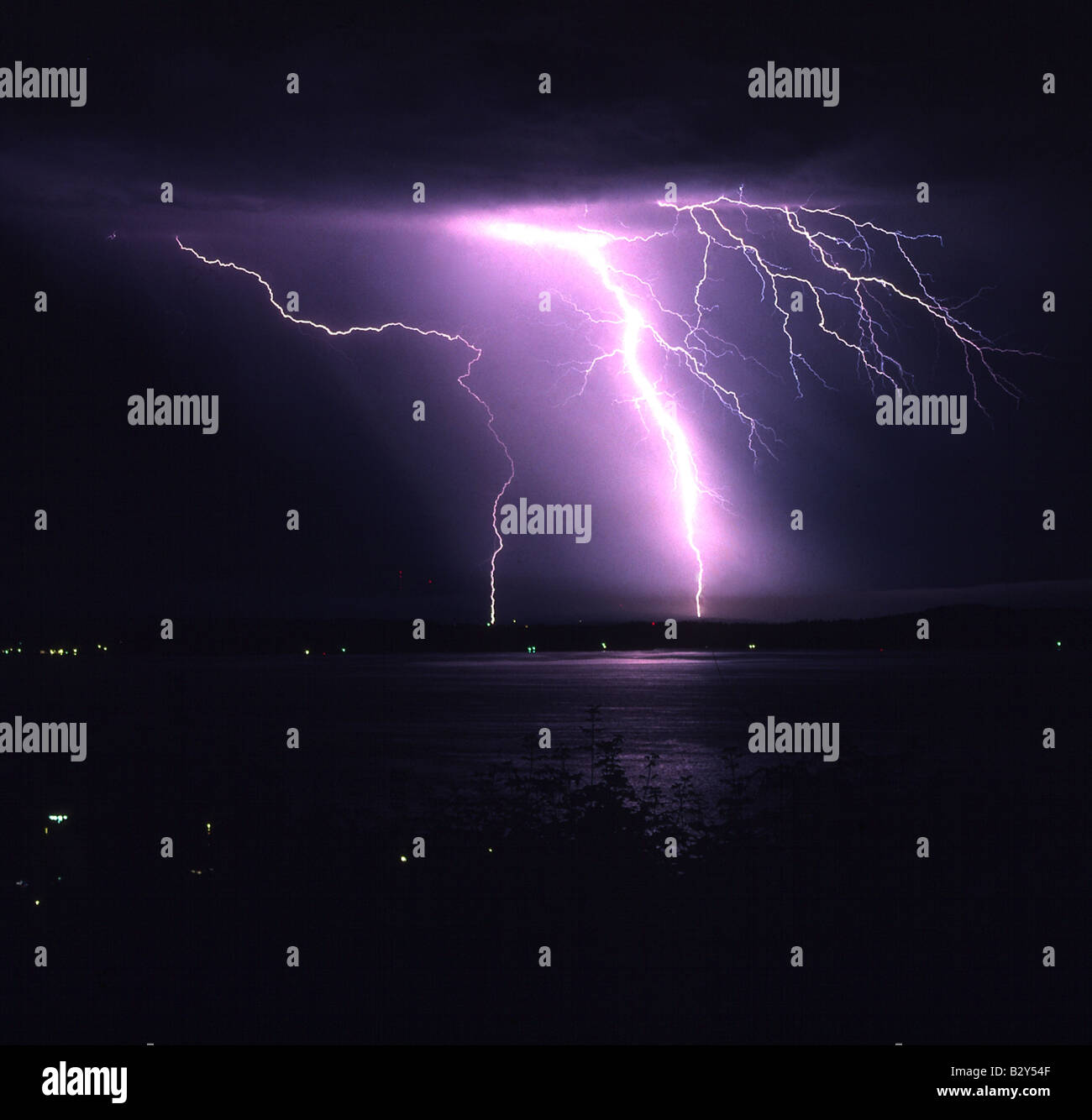 Lightning Strike in big sky over Bainbridge Island Elliott Bay Puget ...