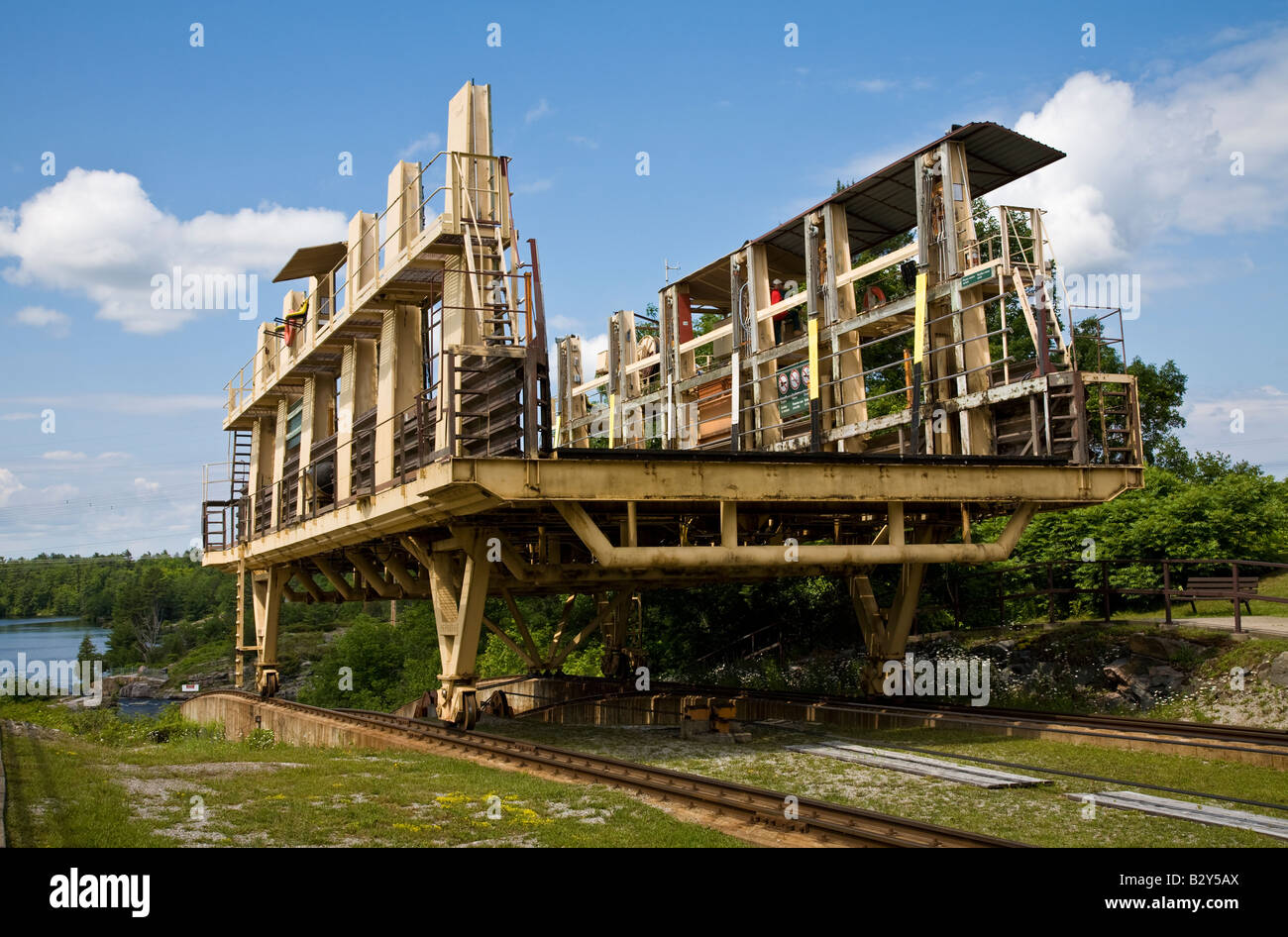 Marine railway boat carriage at Big Chute, Ontario, Canada Stock Photo ...