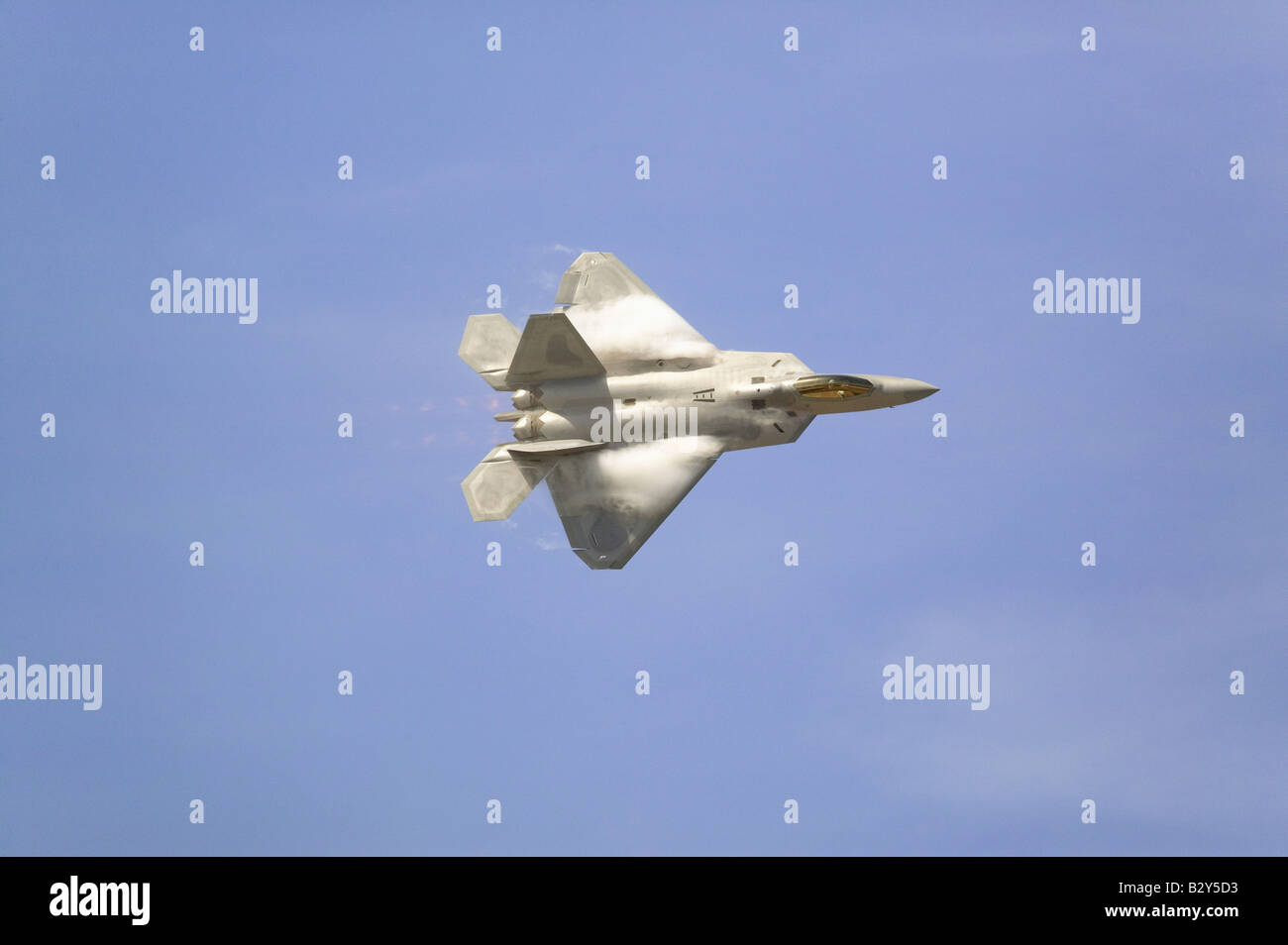 US Air Force F-22A Raptor Jet Fighter flying at the 42nd Naval Base ...