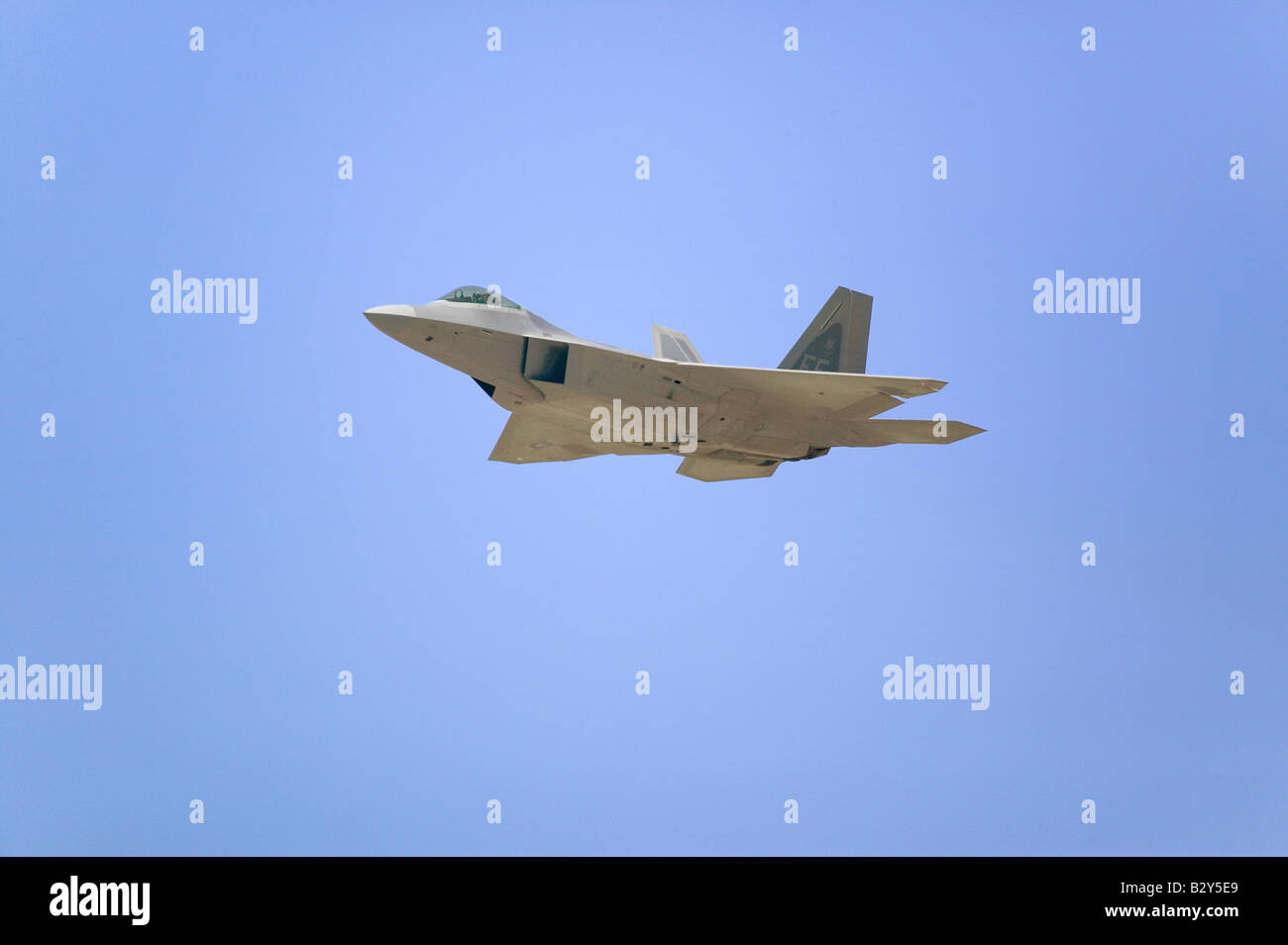 US Air Force F-22A Raptor Jet Fighter flying at the 42nd Naval Base ...