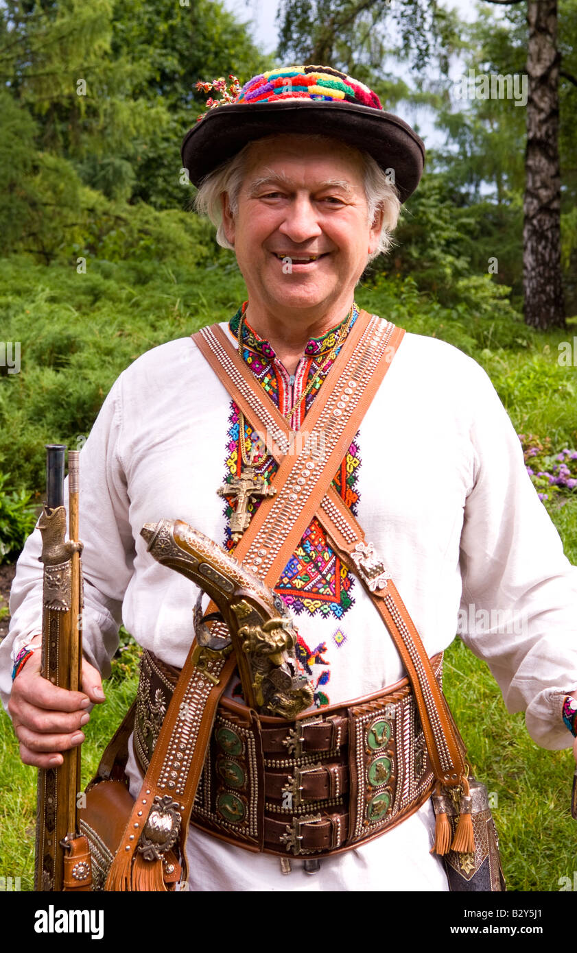 Man in traditional costume of Ukraine old clothes in festive in Kiev ...