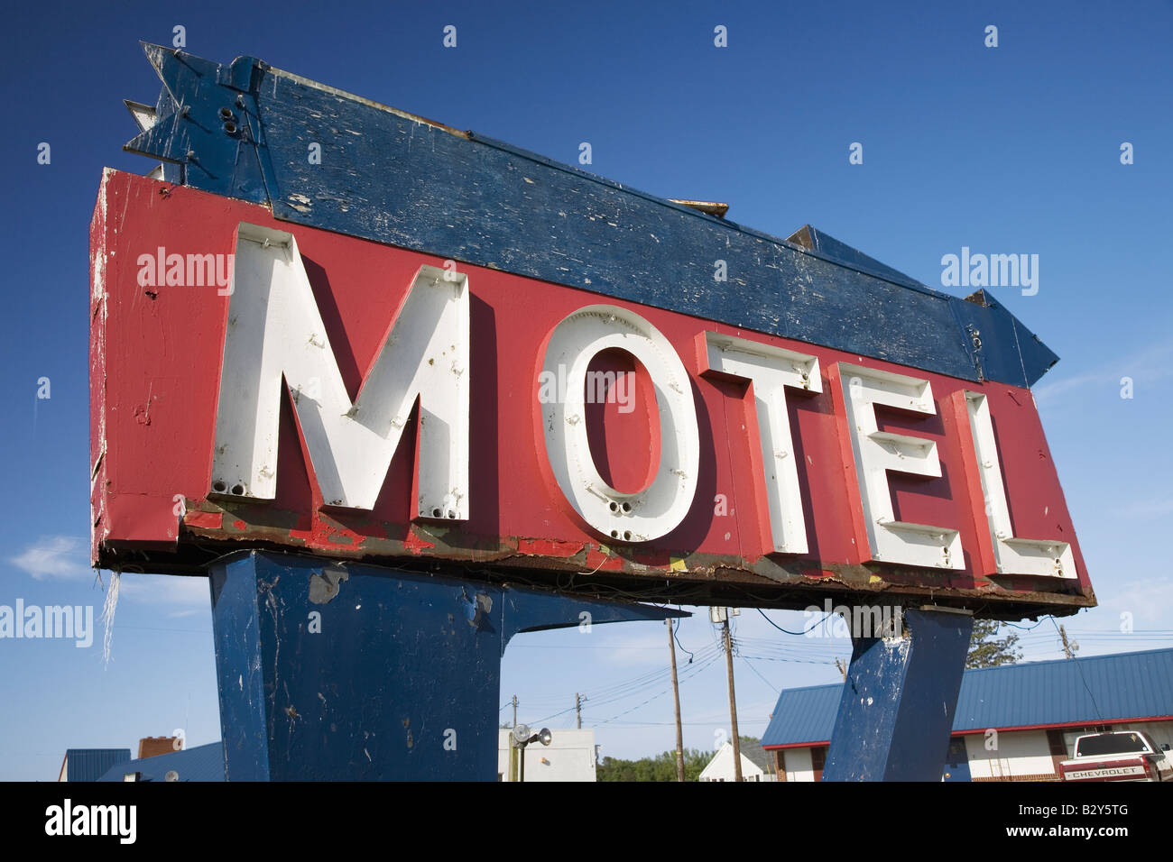 Deserted motel sign rotting away on Route 13 on the Eastern Shore of ...