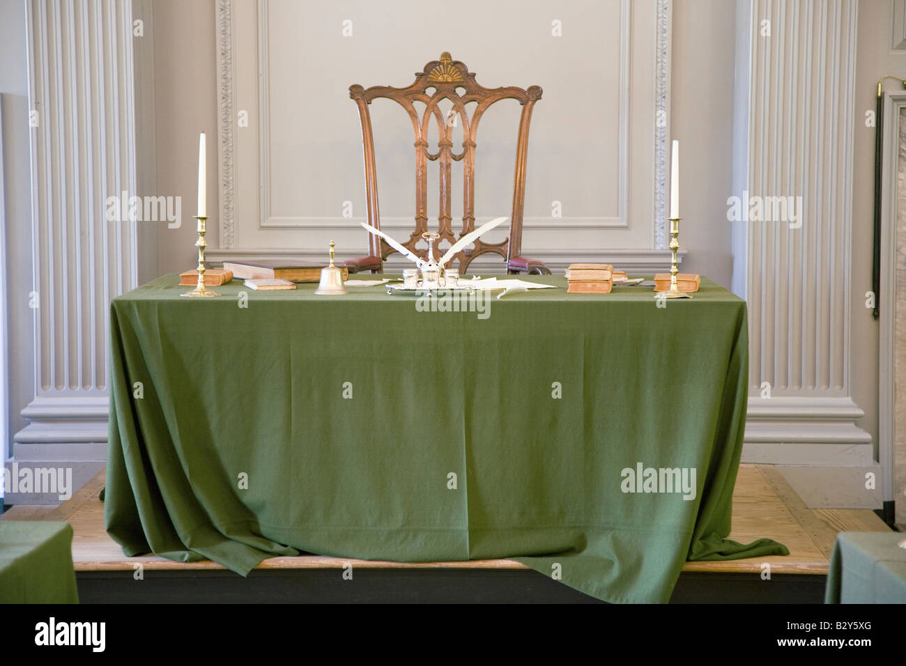 Restored Assembly Room with "Rising Sun" Chair of George Washington ...