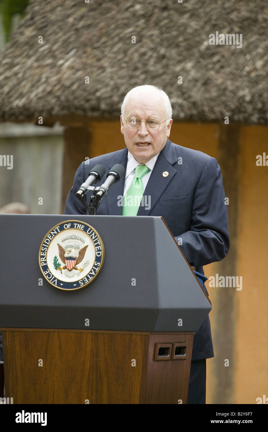 Vice President Dick Cheney speaking during ceremony at James Fort ...