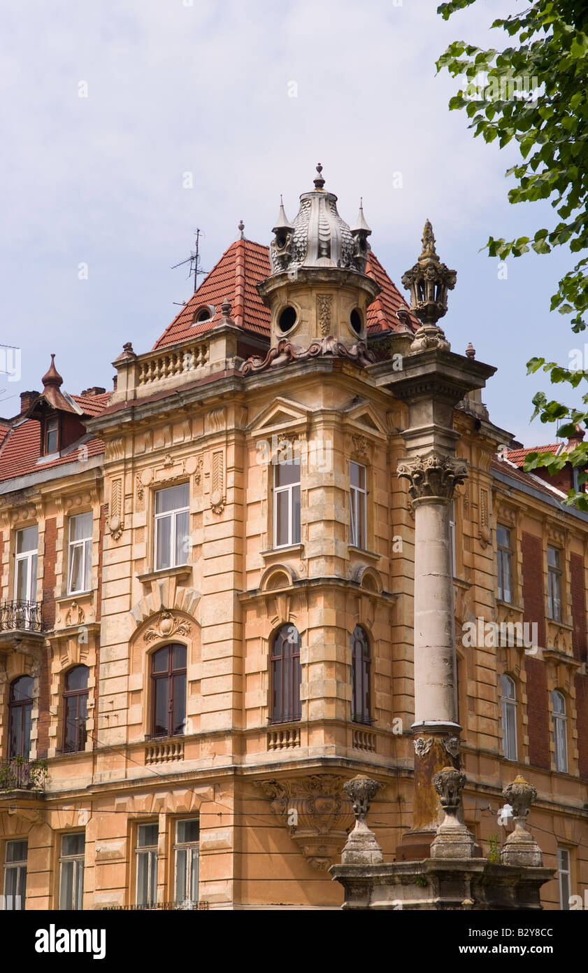 Beautiful architecture in downtown city center of old town in Lviv ...