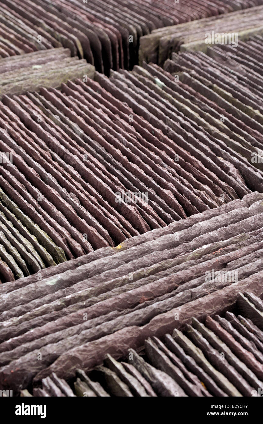 Stacks of cut Welsh roofing slates from the Dinorwig quarry standing on ...