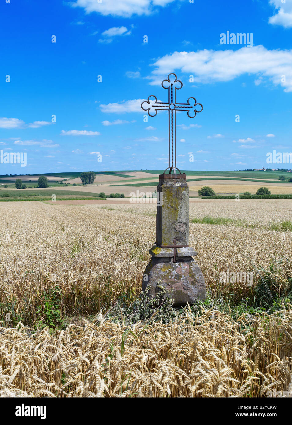 WROUGHT IRON CROSS IN WHEAT FIELD ALSACE FRANCE EUROPE Stock Photo - Alamy