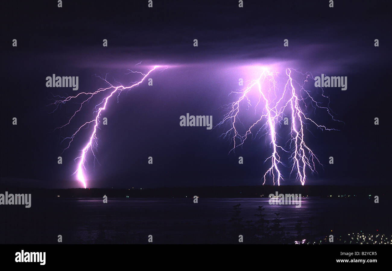 Lightning Strike in big sky over Bainbridge Island Elliott Bay Puget ...