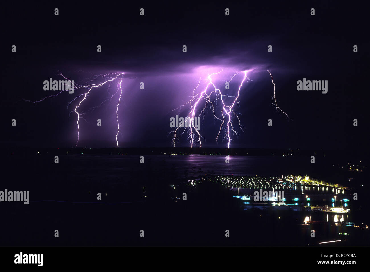 Lightning Strike in big sky over Bainbridge Island Elliott Bay Puget ...