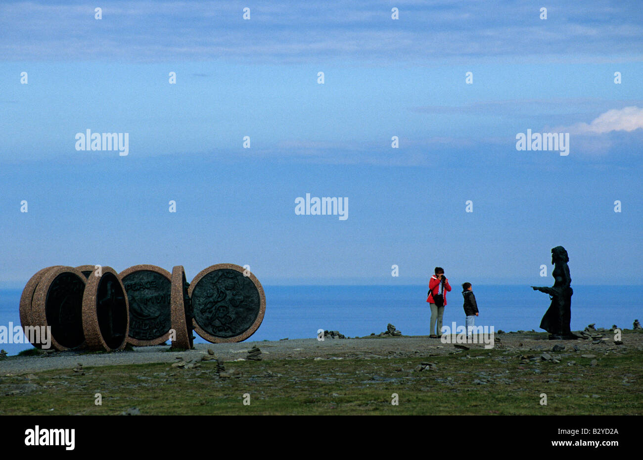 Norway Nordkapp children monument and tourists Stock Photo - Alamy