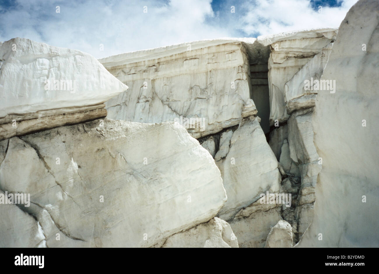 Cross section of a large crevasse with a treacherous snow-bridge ...