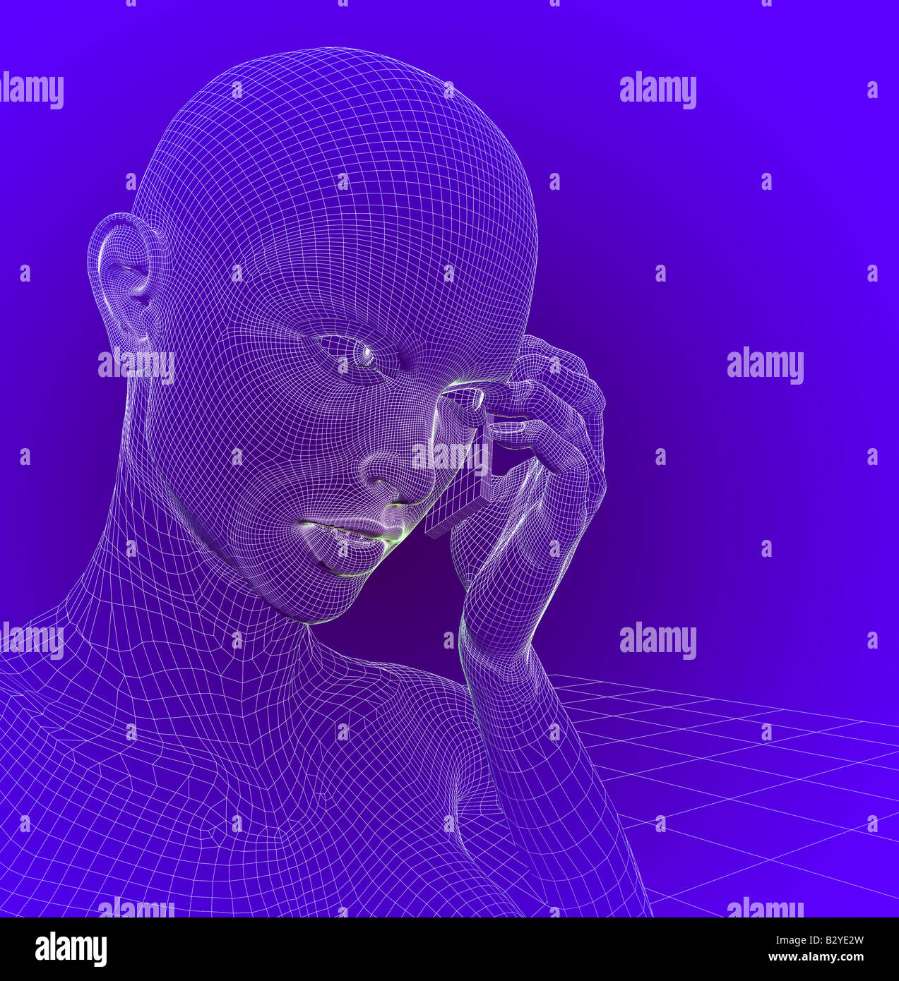 Wireframe woman on a cell phone Stock Photo - Alamy