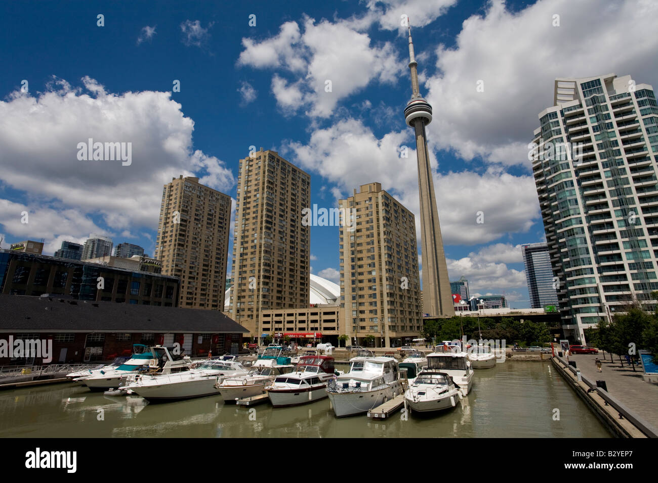 High-rise apartments and the CN Tower viewed from Toronto Harbour ...