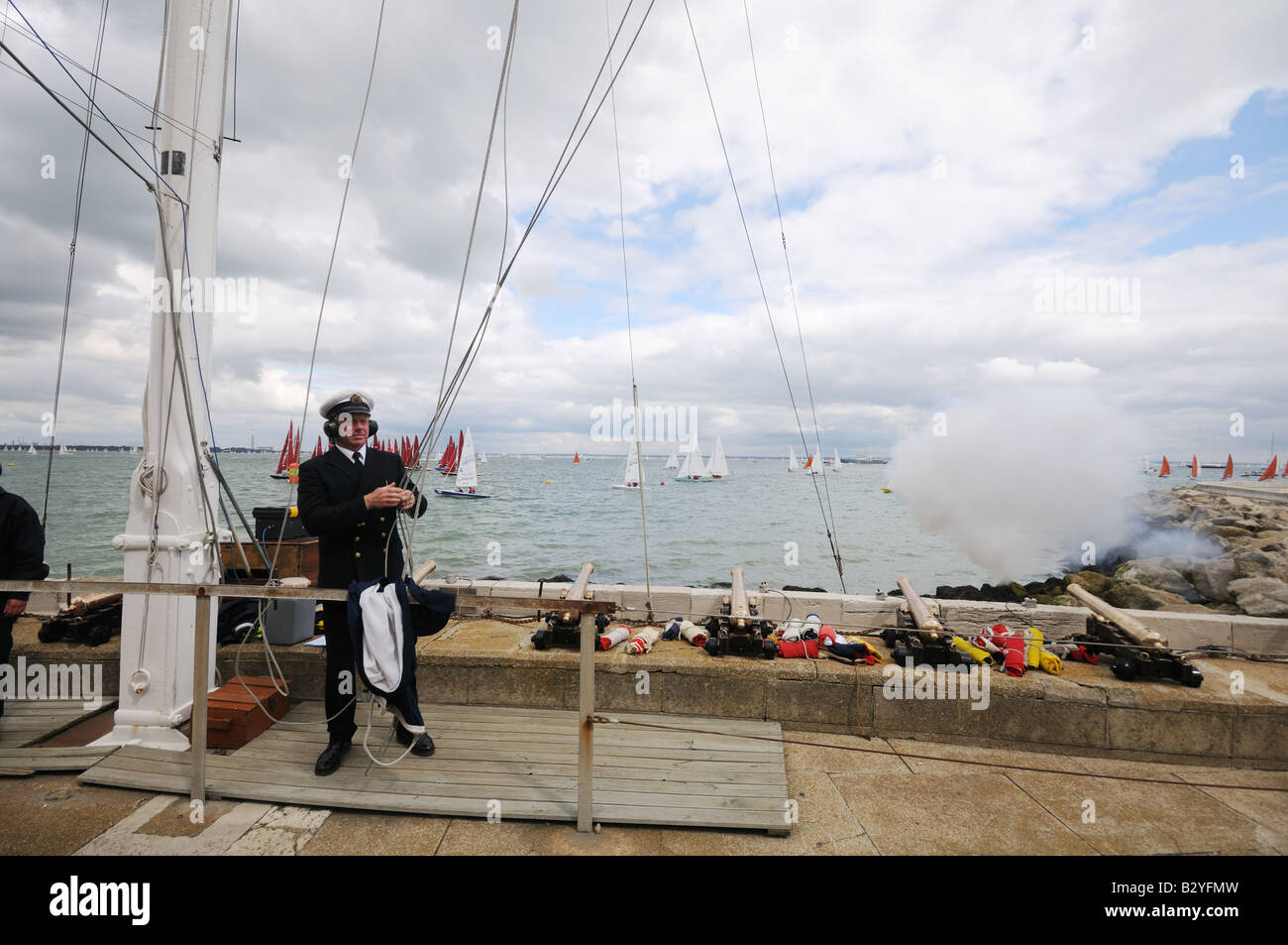 the squadron startline using cannons for starting signals sailing Cowes ...