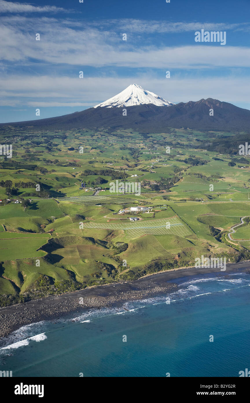 Taranaki Coastline near New Plymouth Farmland and Mt Taranaki Mt Egmont ...