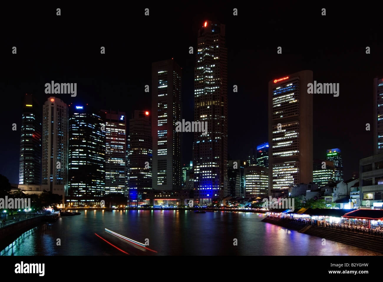 High-rise lights and reflections on the Singapore River Stock Photo - Alamy