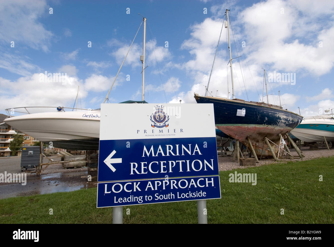 marina sign boats on hard standing Stock Photo - Alamy