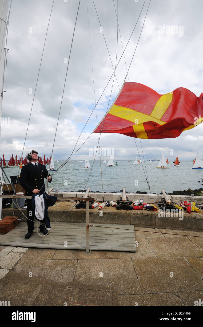 the squadron startline using cannons for starting signals sailing Cowes ...