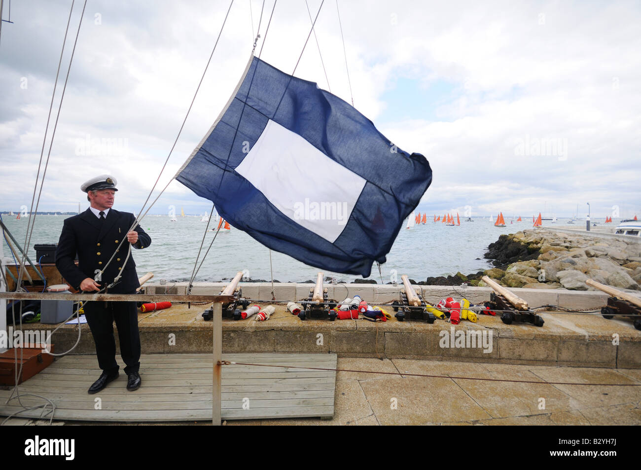 the squadron startline using cannons for starting signals sailing Cowes ...