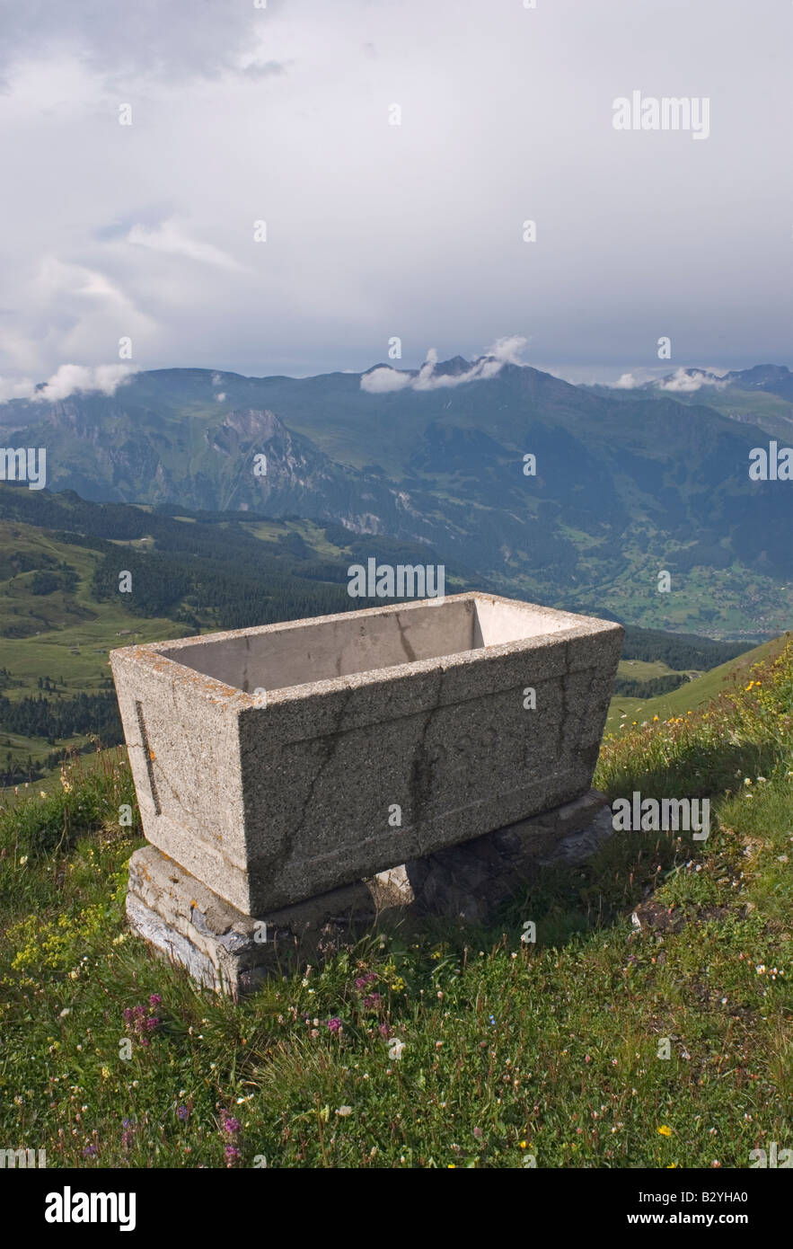 ancient drinking trough Oberland Bernese mountains Switzerland Stock ...