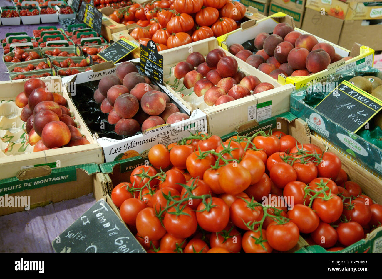 A stall in Antibes Market selling fruit and vegetables, France Stock ...