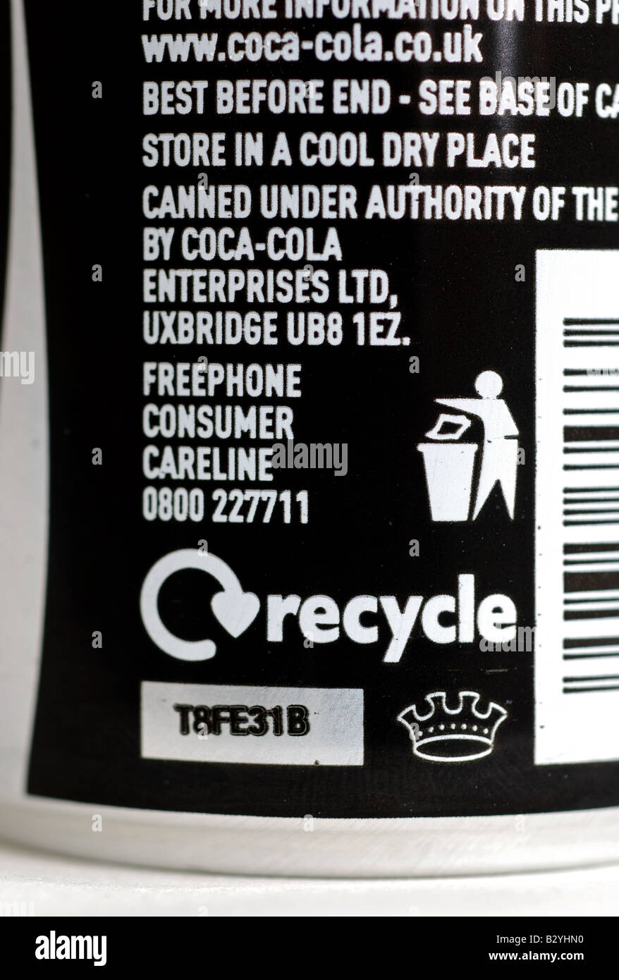 Recycling symbol on Coca Cola Zero drink can UK Stock Photo - Alamy