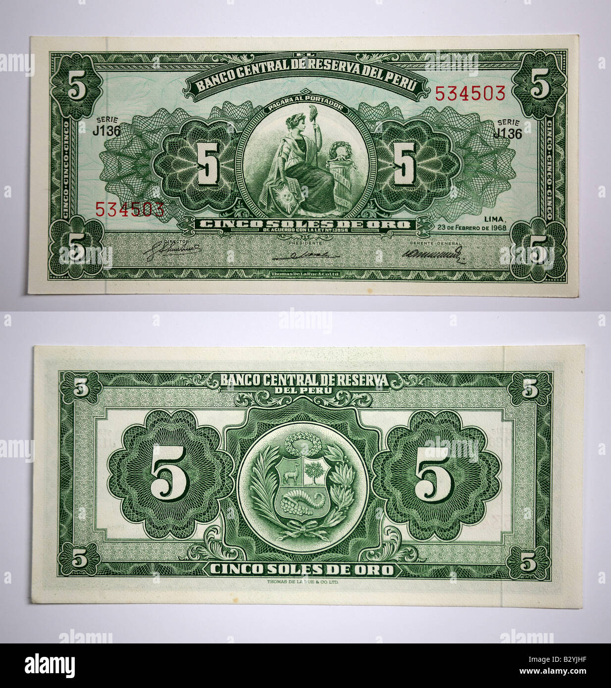 Peruvian Money 5 five Cinco soles de Intis from Peru Stock Photo - Alamy