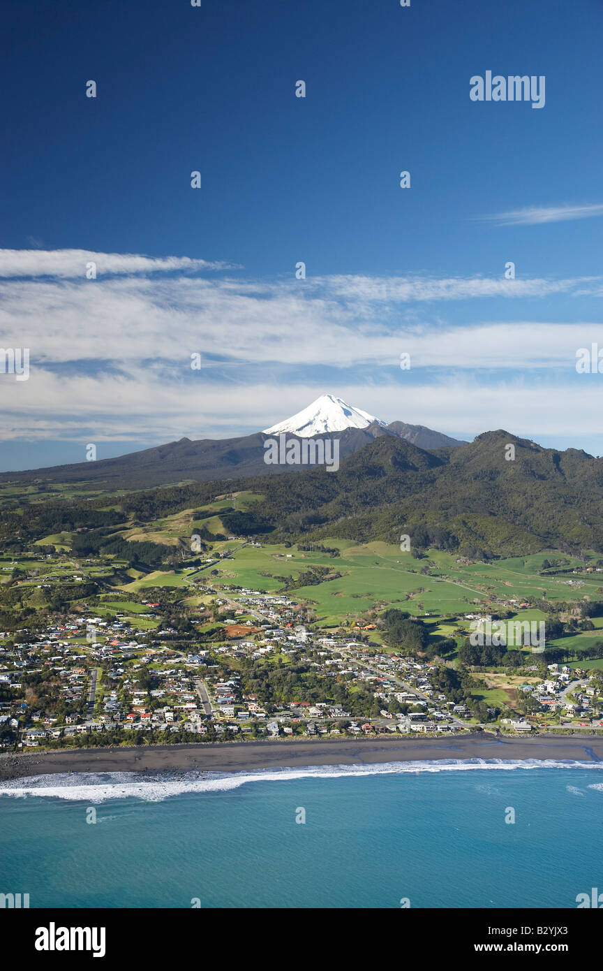 Taranaki Coastline at Oakura near New Plymouth Farmland and Mt Taranaki ...
