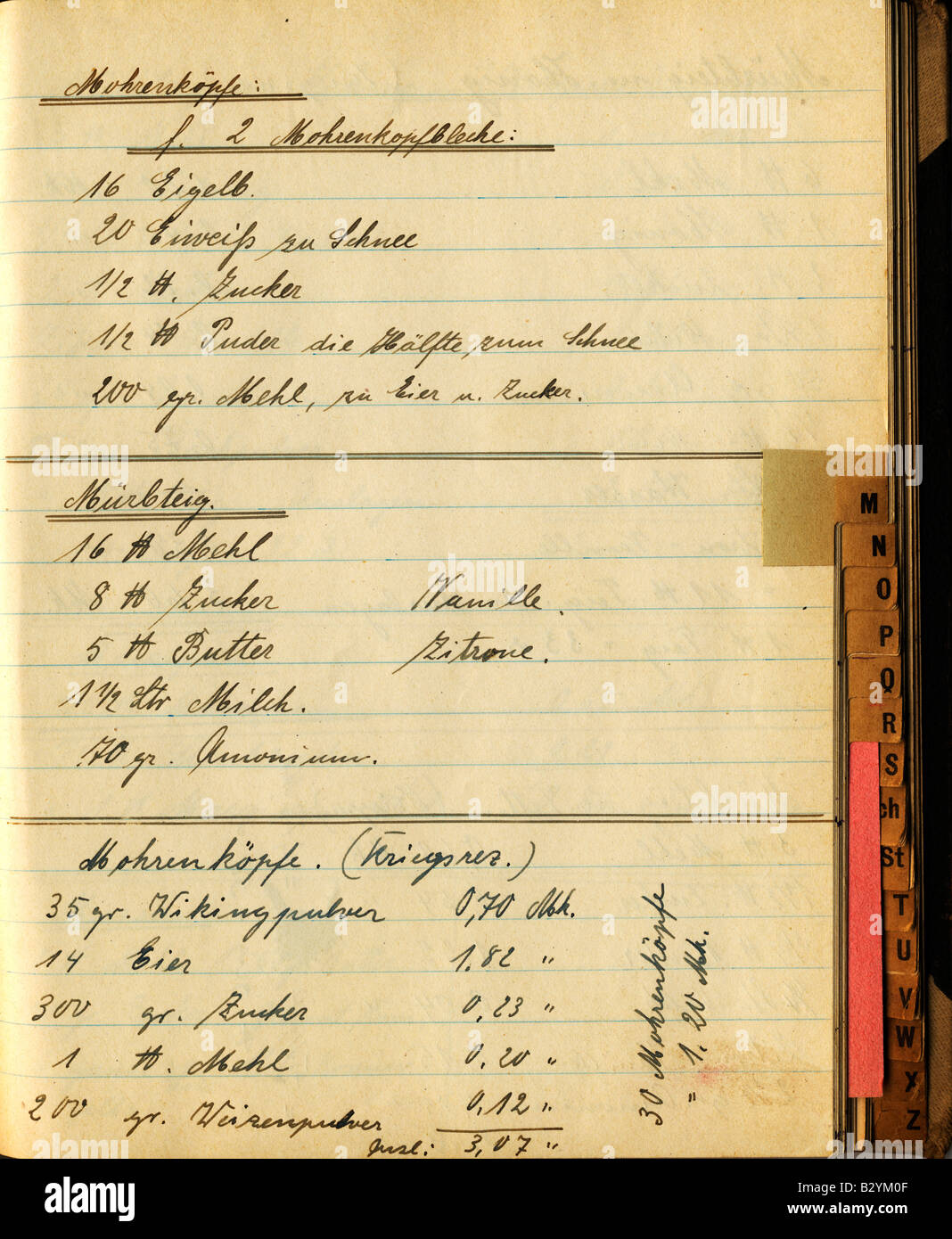 grungy page of bakerys vintage handwritten cookbook Stock Photo - Alamy
