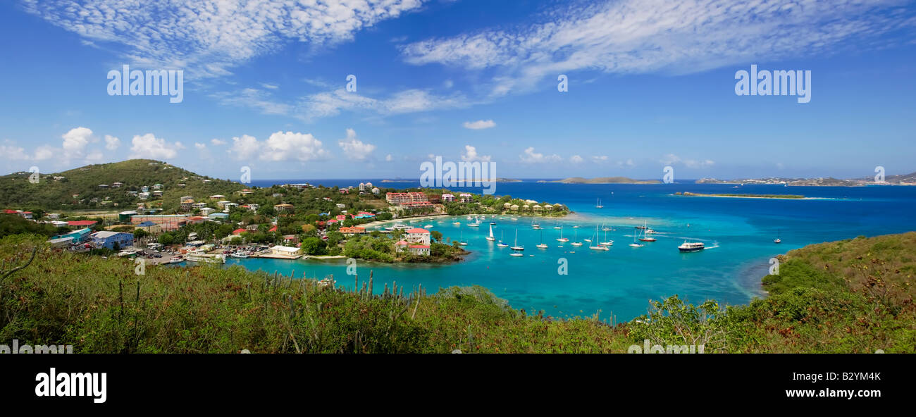 Panoramic view of Cruz Bay harbor on the caribbean island of St John in ...