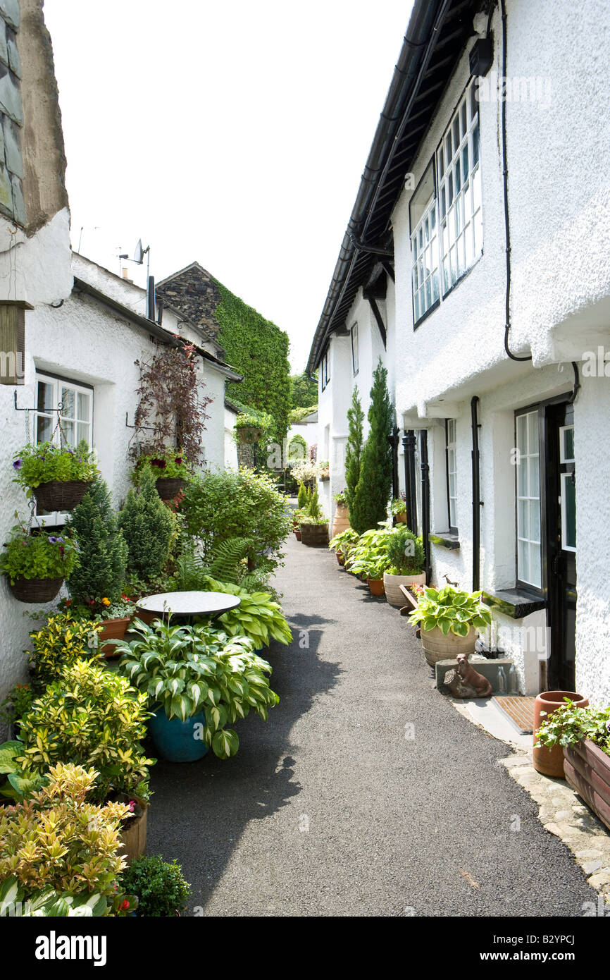 well planted pots and containers outside homes in Hawkshead Stock Photo ...