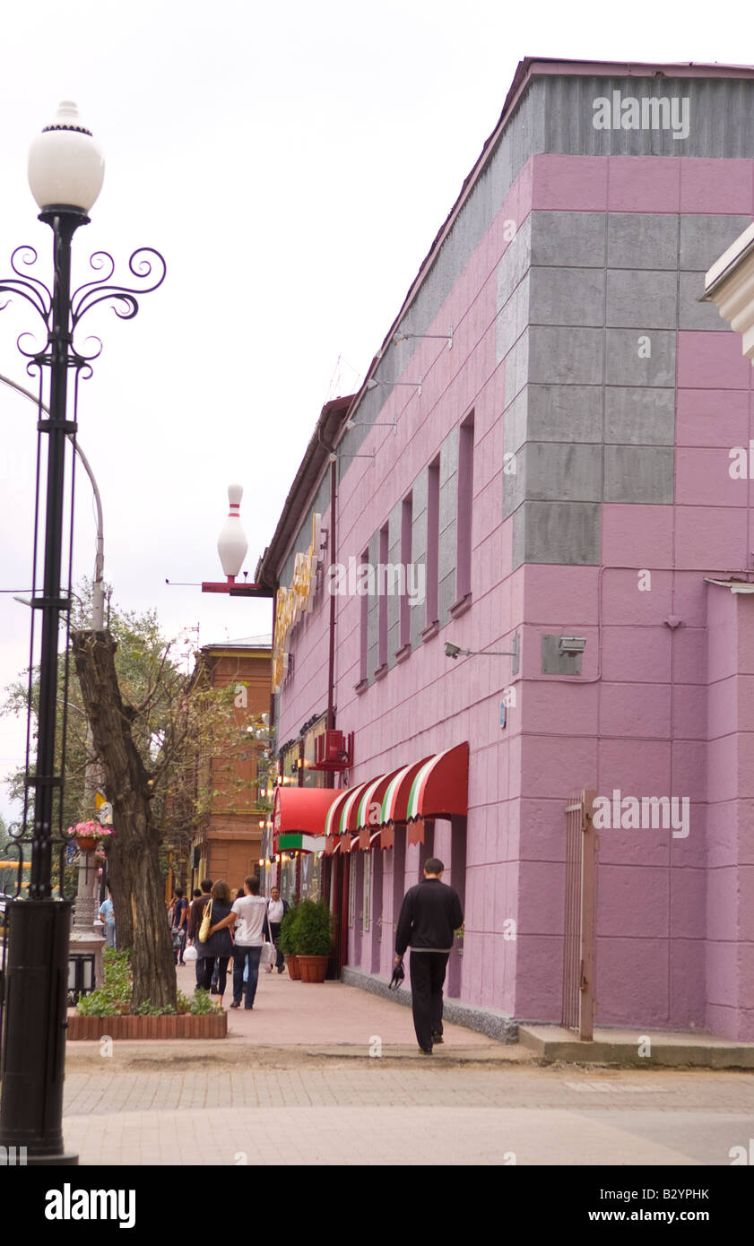 Shopping in colorful main street in Irkutsk Siberia Russia Stock Photo ...