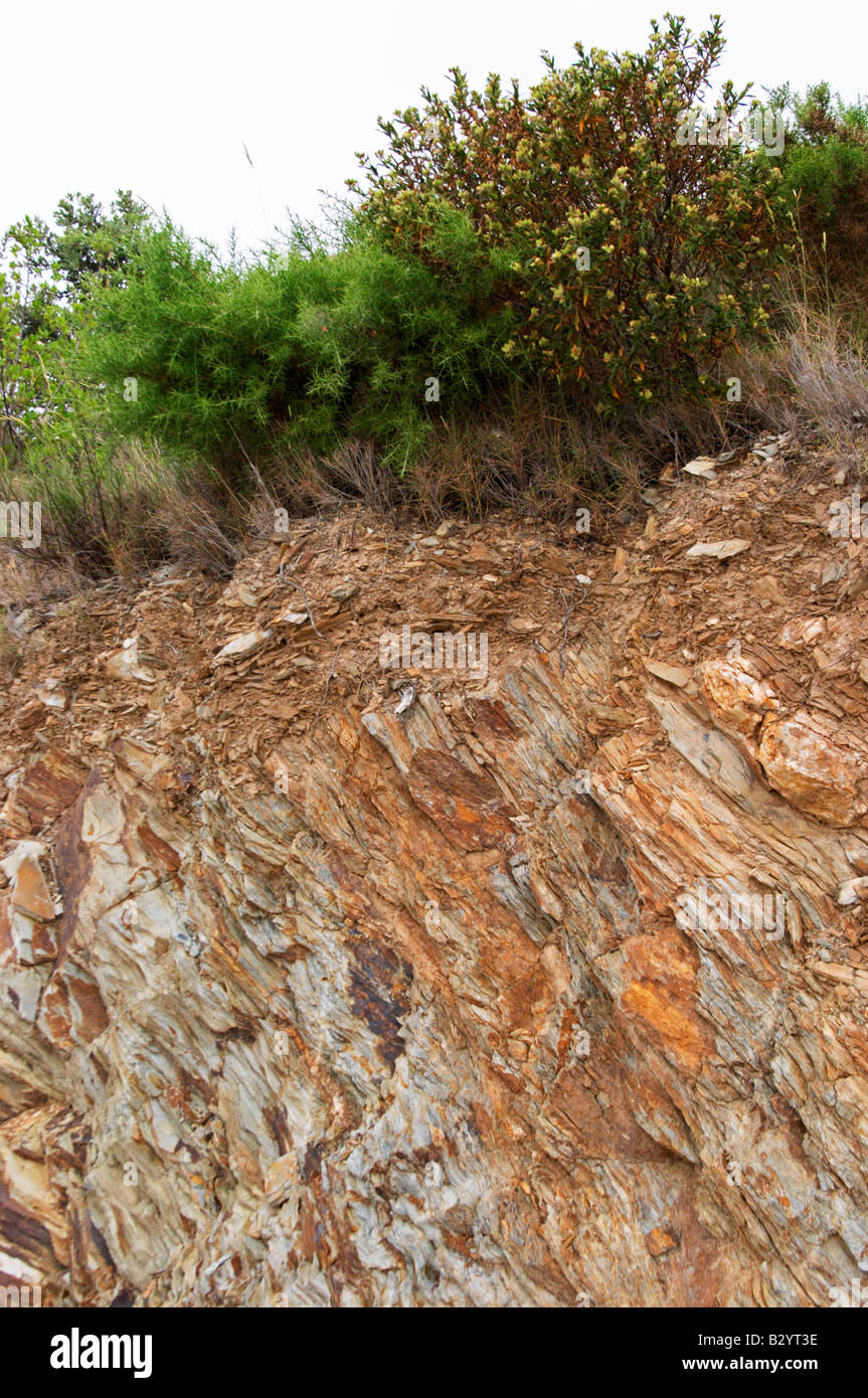Flaky flakey rock soil schist slate. Domaine Boucabeille, Corneilla la ...