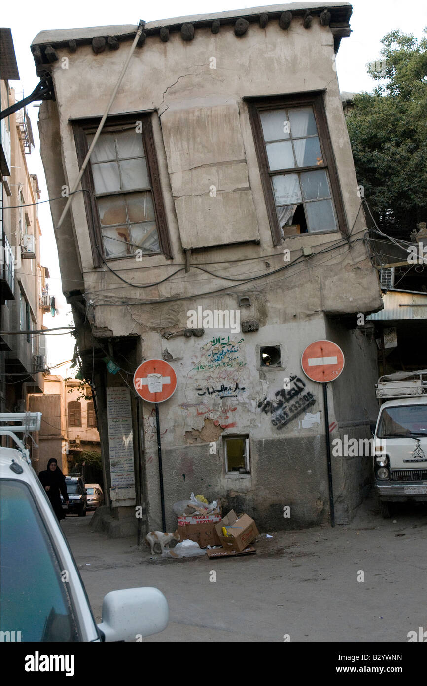 Syria. Unbelievable tilt of an old house in downtown Damascus. Home ...