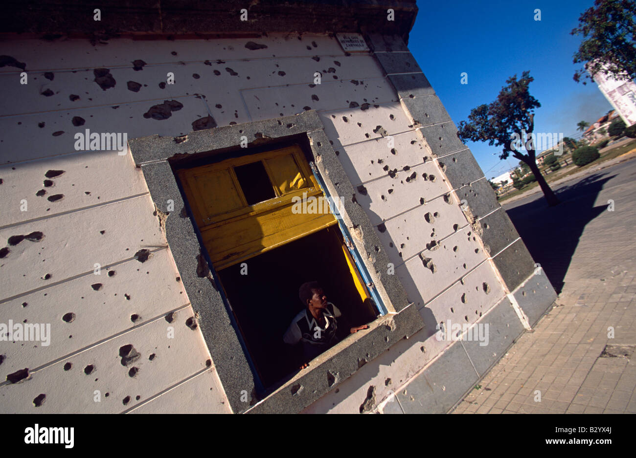 Bullet-riddled building in Kuito, Angola, destroyed by the civil war ...