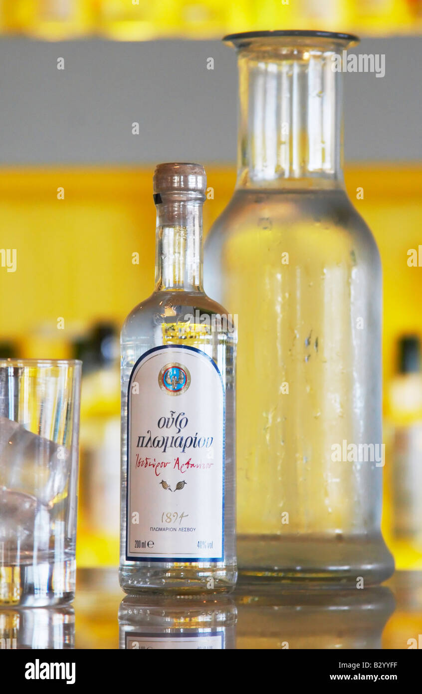 Large selection of Ouzo and Tsipouro in the bar. YaMas restaurant on ...