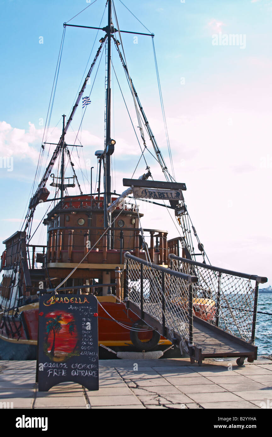 An old ship converted to a sailing bar and cafe in the harbour ...