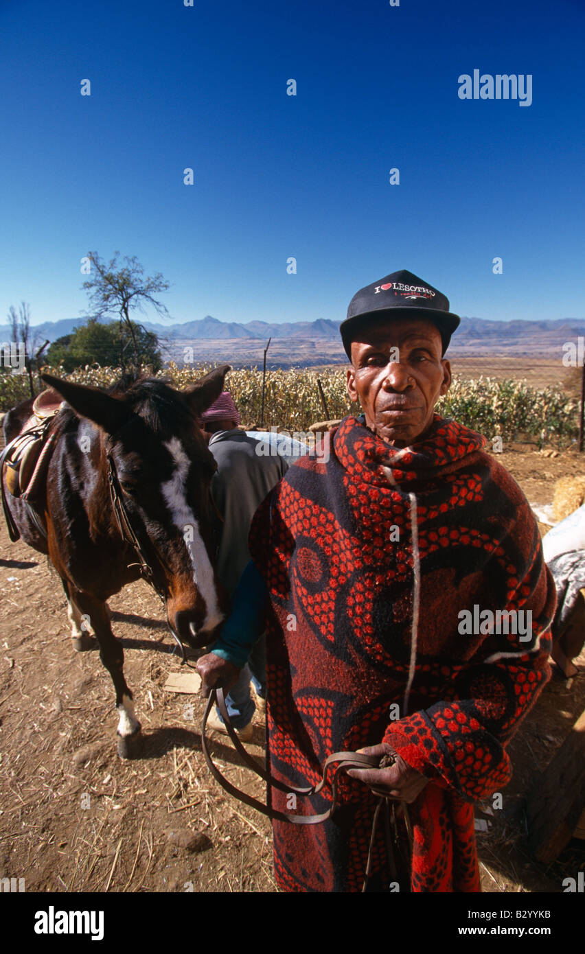 Man and his horse in rural Lesotho Stock Photo - Alamy