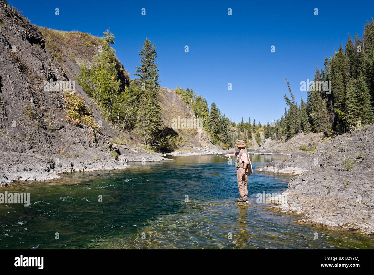 Man Fishing in River, Highwood River, Alberta, Canada Stock Photo - Alamy