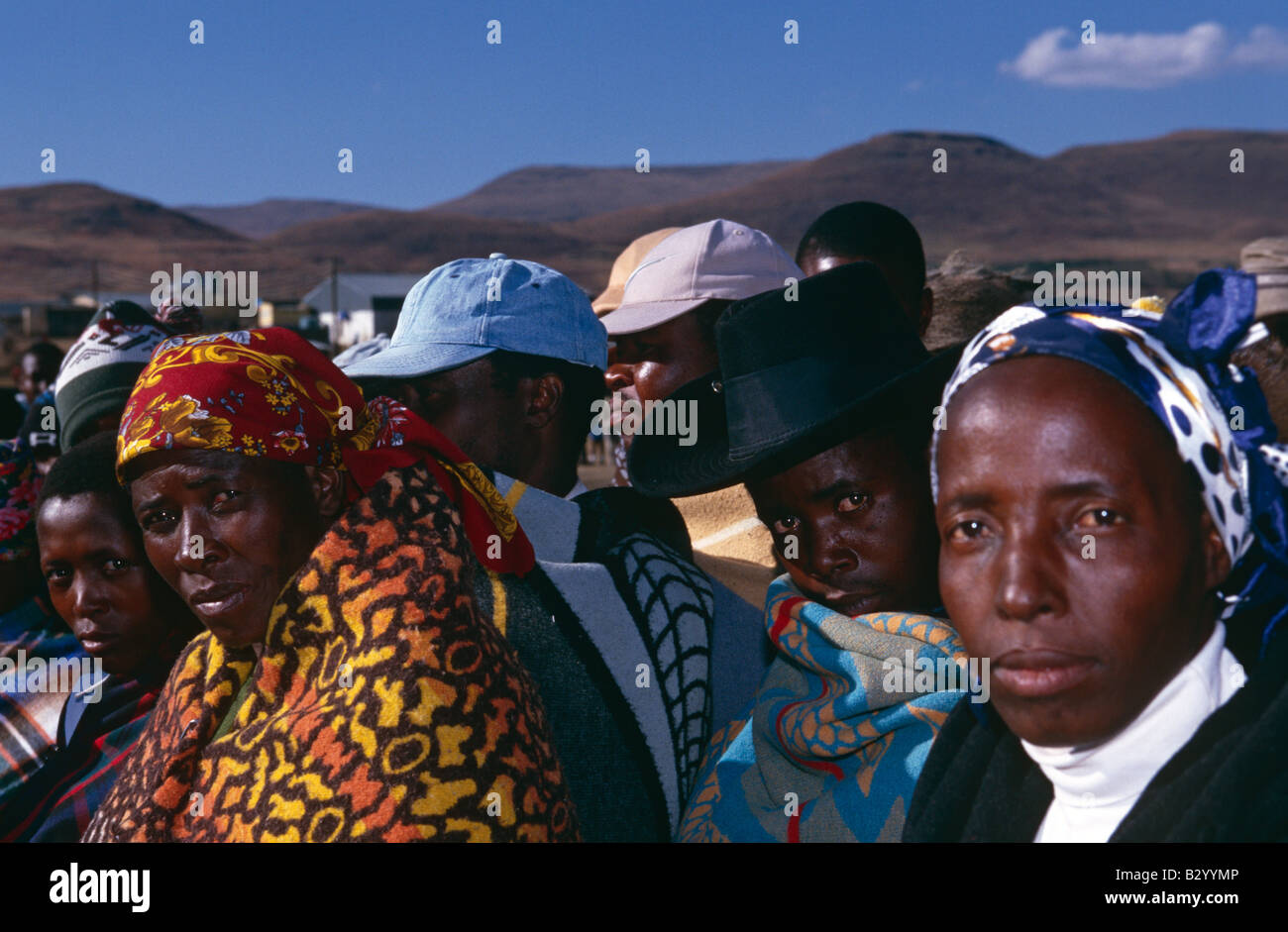Locals covered in blankets in rural Lesotho Stock Photo - Alamy