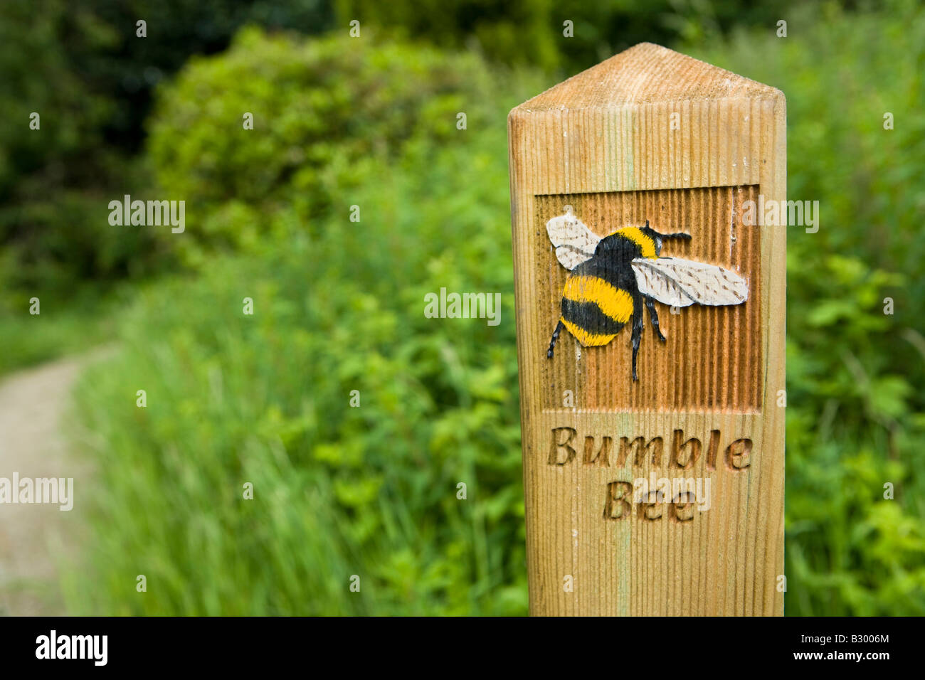 route waymarker with picture of a bumble bee Stock Photo - Alamy