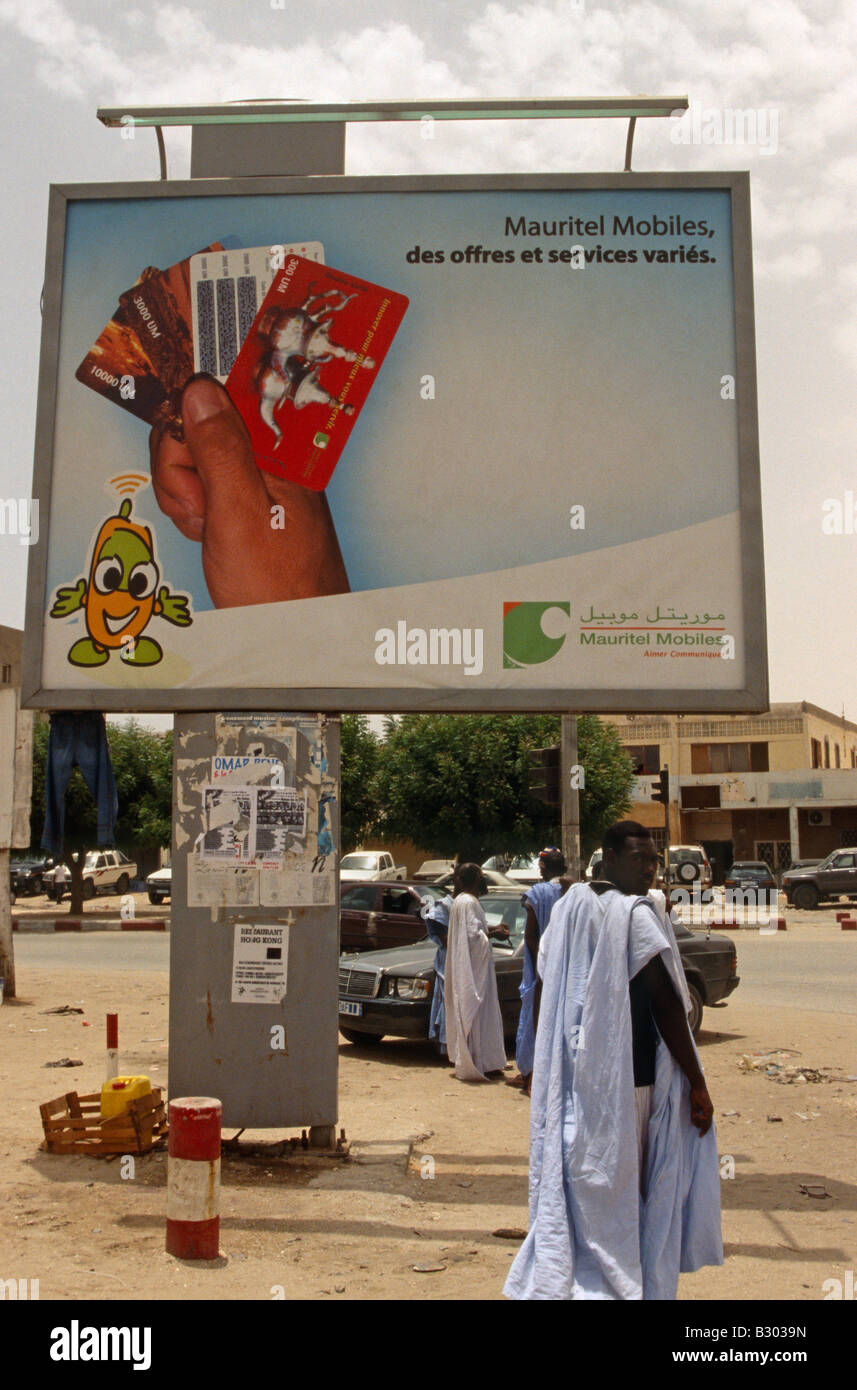 Street scene and telecom billboard in Mauritania Stock Photo - Alamy