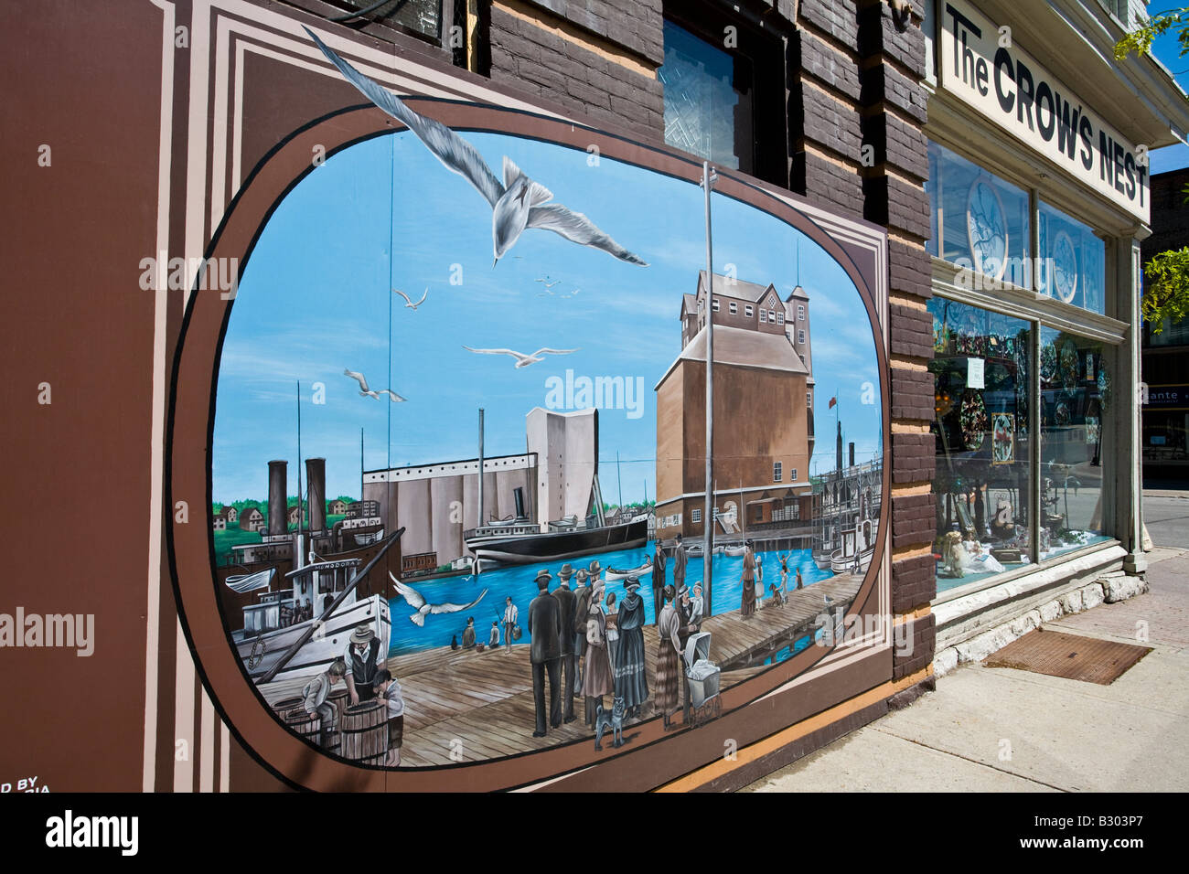 A Fred Lenz mural of historic Midland Bay waterfront, Ontario, Canada ...