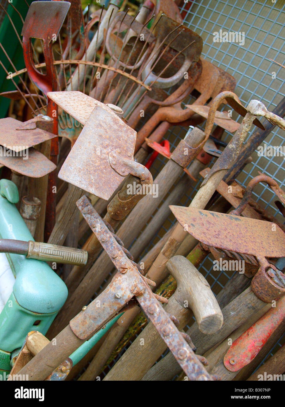 Selection of antique garden tools at reclaim yard Stock Photo - Alamy