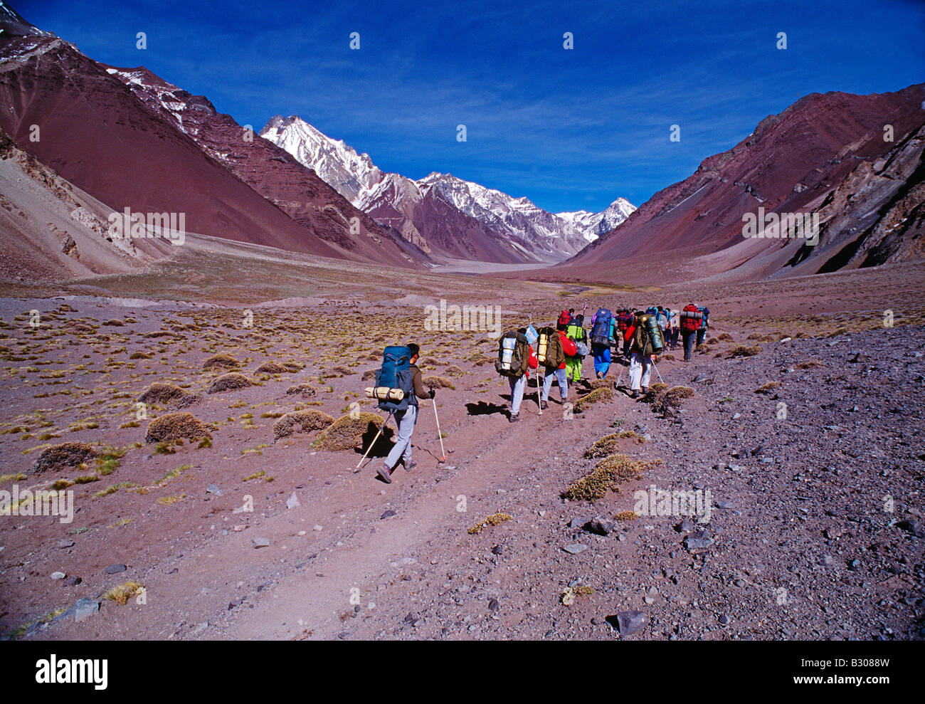 Argentina, Puente del Inca. Trekking up Horcones Valley towards Mount ...