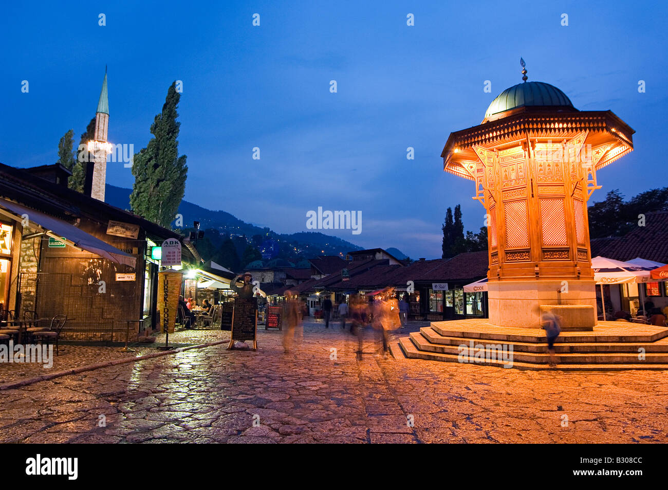 Bosnia, Sarajevo, Bascarsija, Old Turkish Quarter and Sebilj Fountain ...