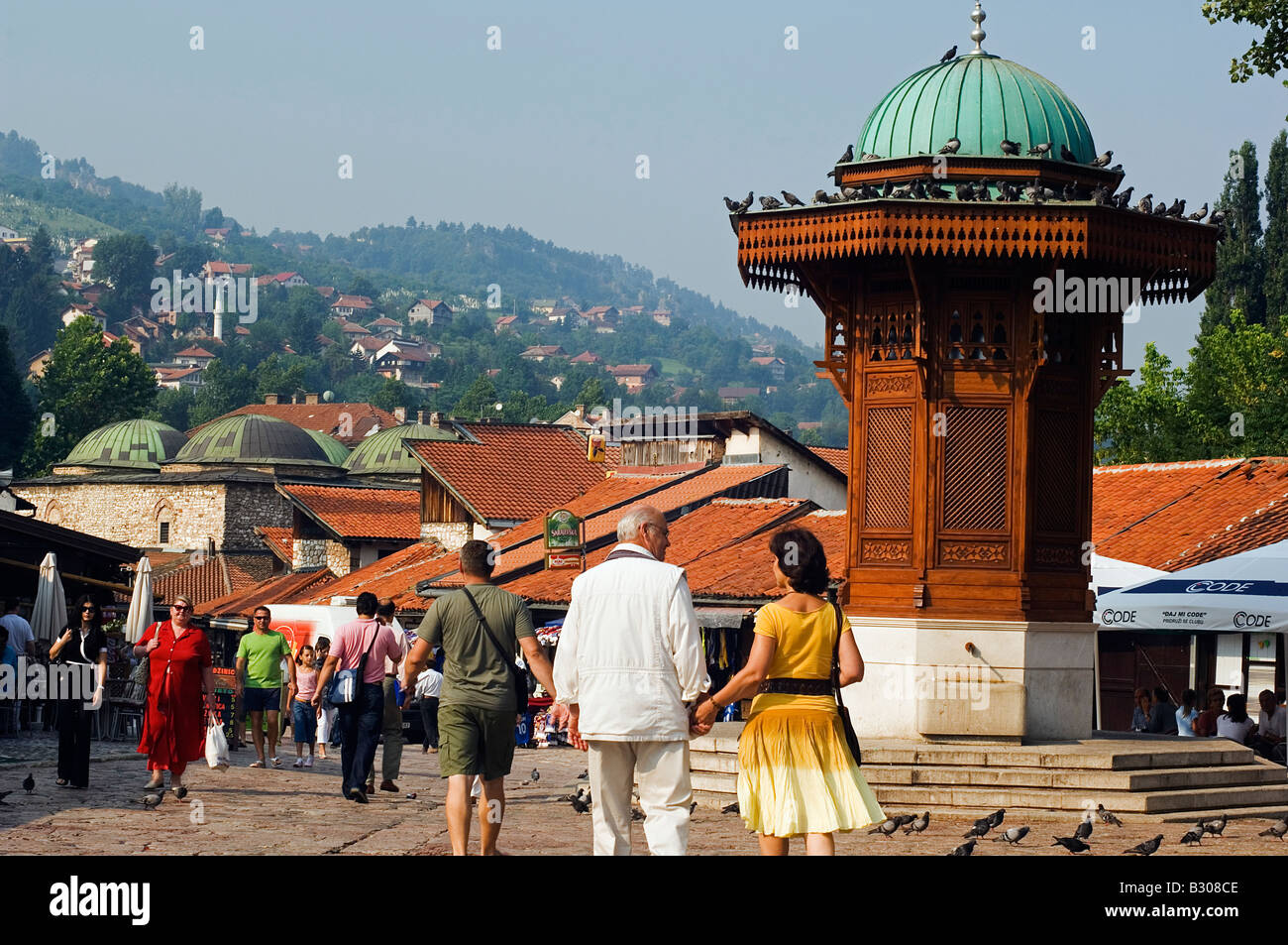 Bosnia, Sarajevo, Bascarsija. Bascarsija Old Turkish Quarter and Sebilj ...