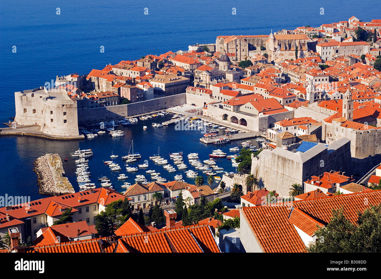 Croatia, Dubrovnik. UNESCO World Heritage Old Town Harbour Red Tiled ...