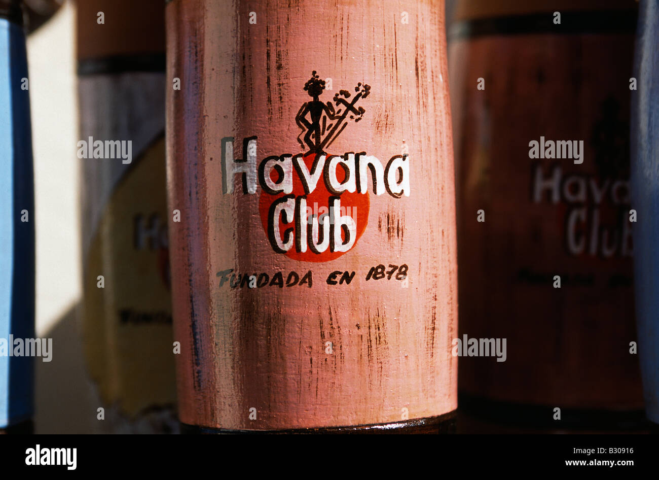 Havana Club logo drums in the street market of the World Heritage Town ...